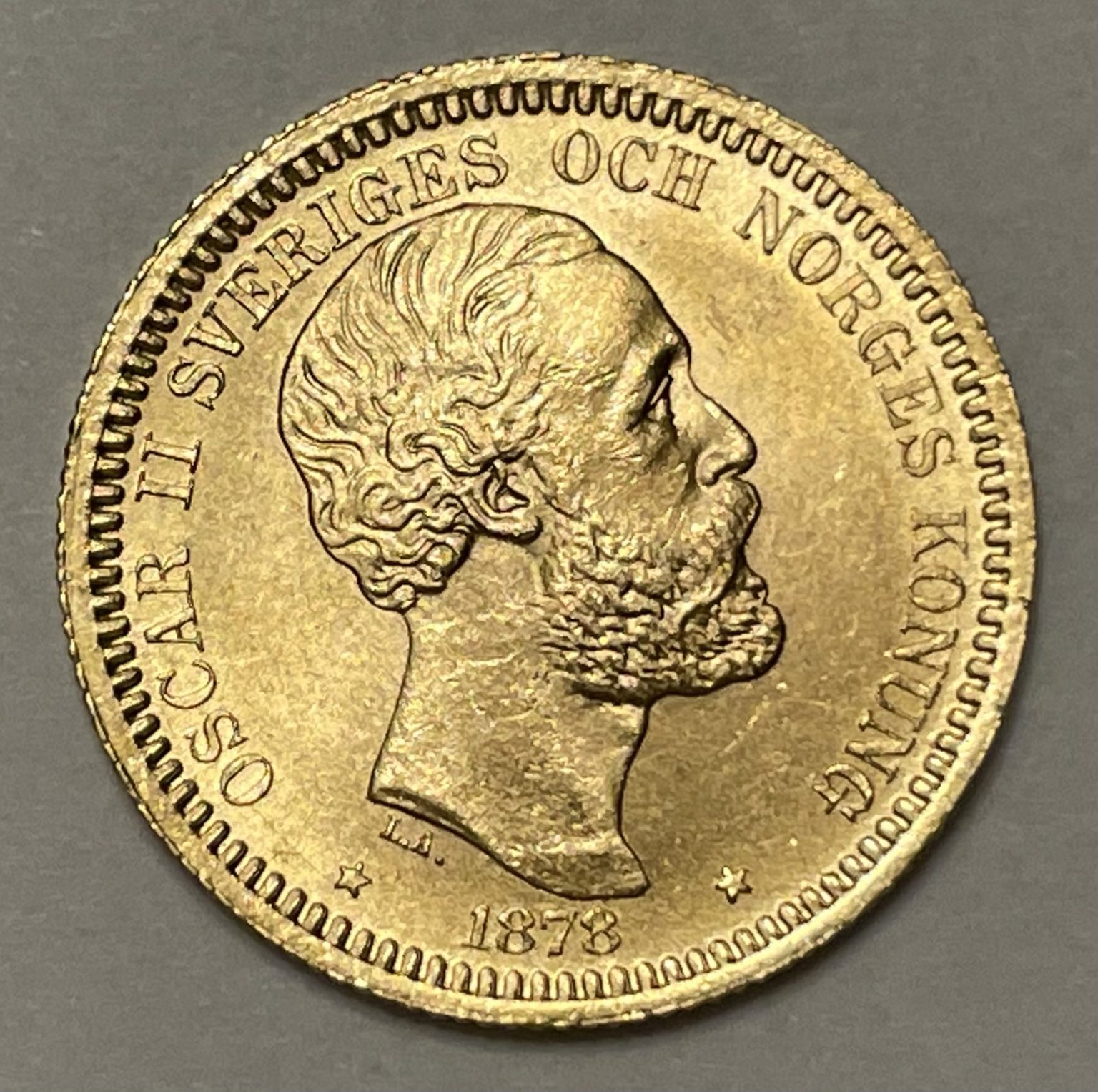 20 Kronor 1878 OSCAR II SVERIGES OCH NORGES KONUNG EB Numis Go 20-kronor-1878-oscar-ii-sveriges-och-norges-konung-eb-numis-go