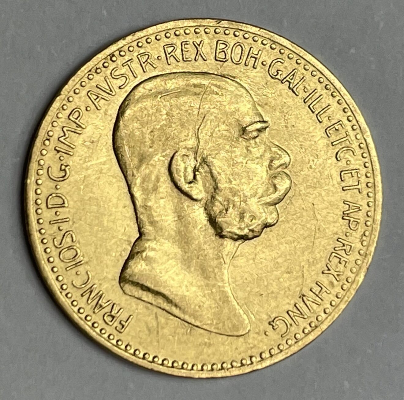 10 Corona 1909. – FRANC-IOS-I-D-G-IMP-AVSTR-REX BOH-GAL-ILL-ETC-ET AP ...